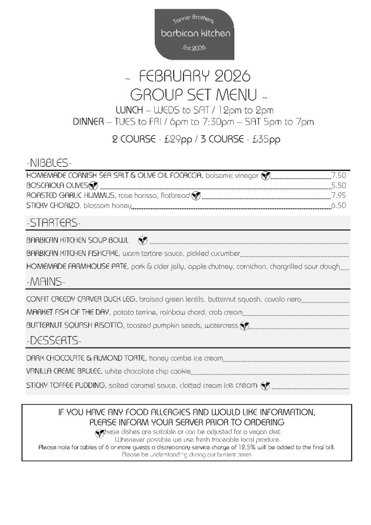 Sample Party Menus - The Barbican Kitchen