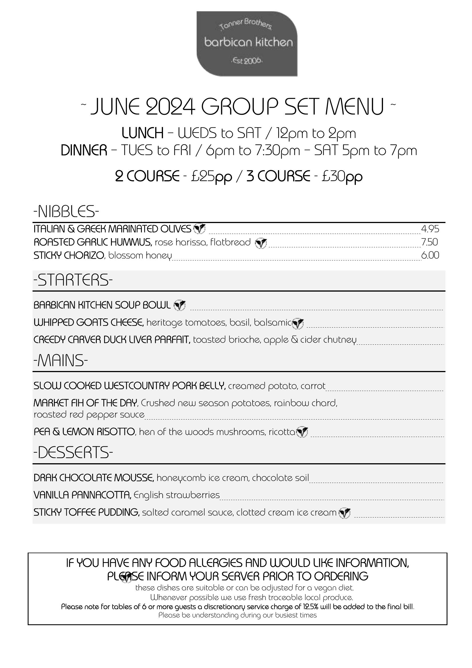 Sample Party Menus - The Barbican Kitchen