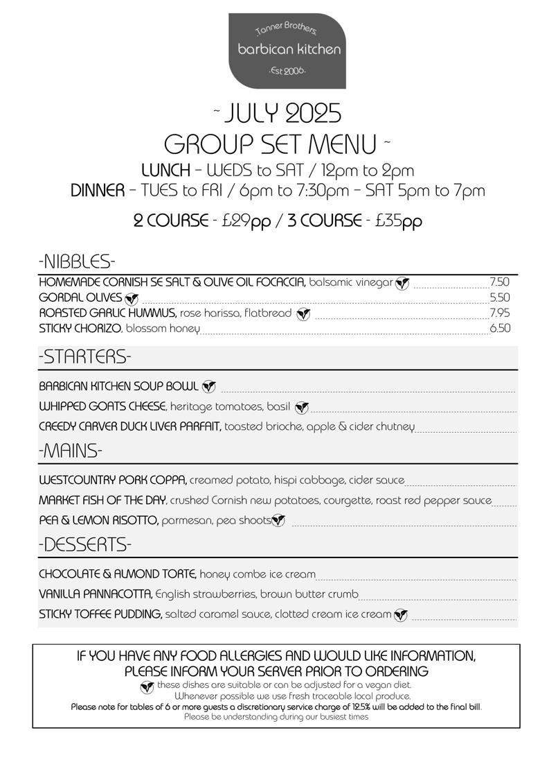 Sample Party Menus - The Barbican Kitchen